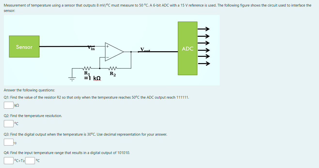 Solved Measurement of temperature using a sensor that | Chegg.com