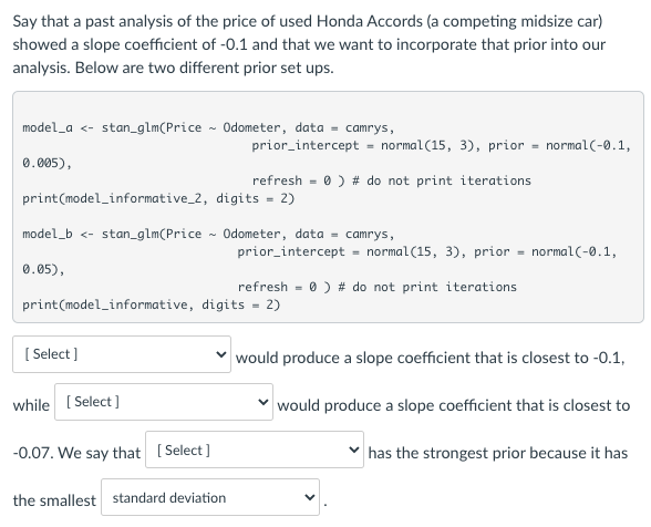 Solved > summary(camrys) Price Odometer Min. : 13.60 Min. : | Chegg.com