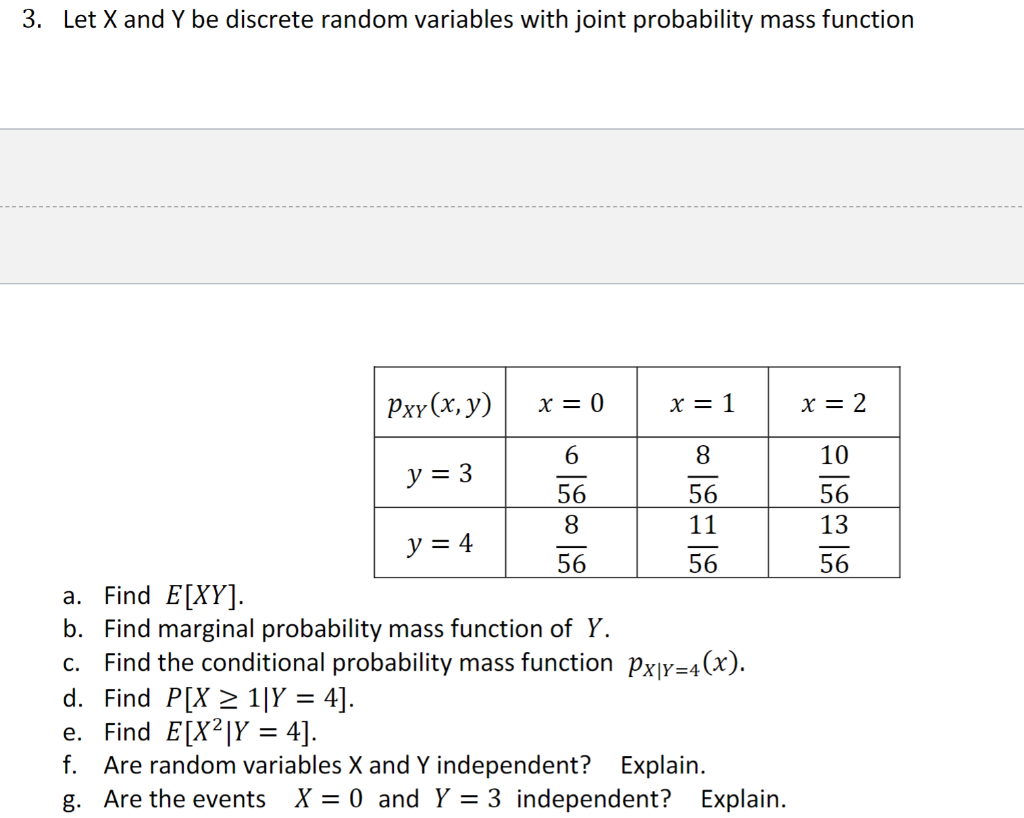 Solved 3. Let X and Y be discrete random variables with | Chegg.com