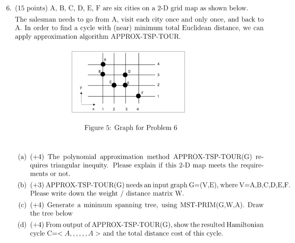 Solved 6. (15 points) A, B, C, D, E, F are six cities on a | Chegg.com