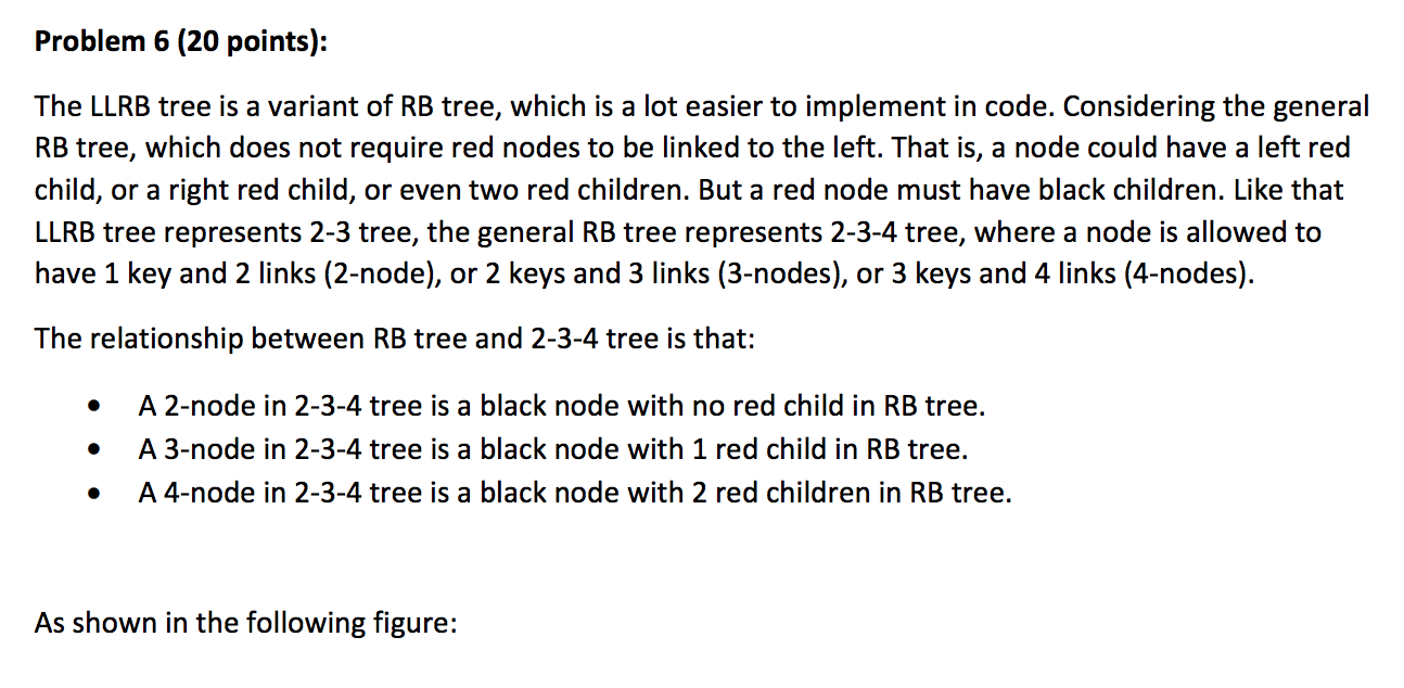 Problem 6 (20 points): The LLRB tree is a variant of | Chegg.com