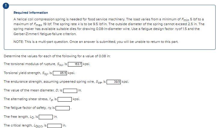 Solved A helical coil compression spring is needed for food | Chegg.com