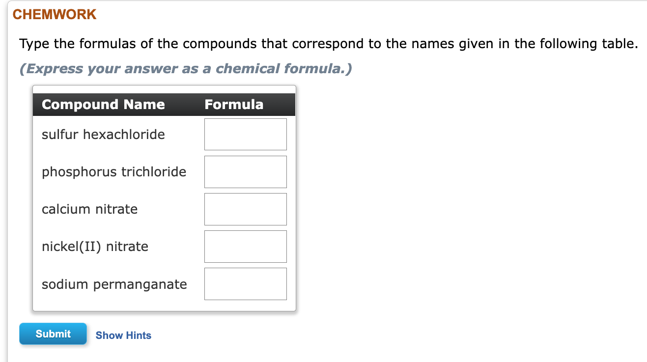 Solved Type the formulas of the compounds that correspond to | Chegg.com