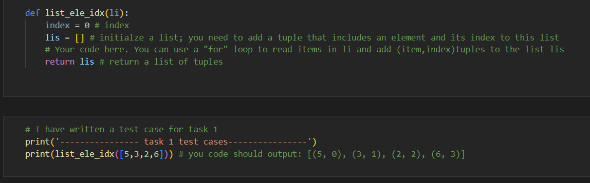 Solved def list_ele_idx(li): index =0 \# index lis = [] \# | Chegg.com