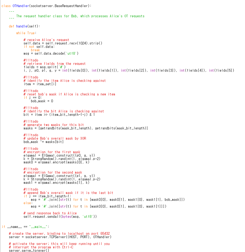 class OTHandler(socketserver. BaseRequestHandler): | Chegg.com