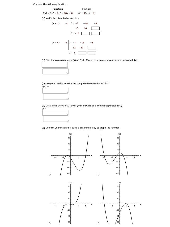 Solved Consider the following function. Function Factors | Chegg.com