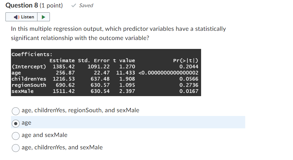 Solved In this multiple regression output, which predictor | Chegg.com