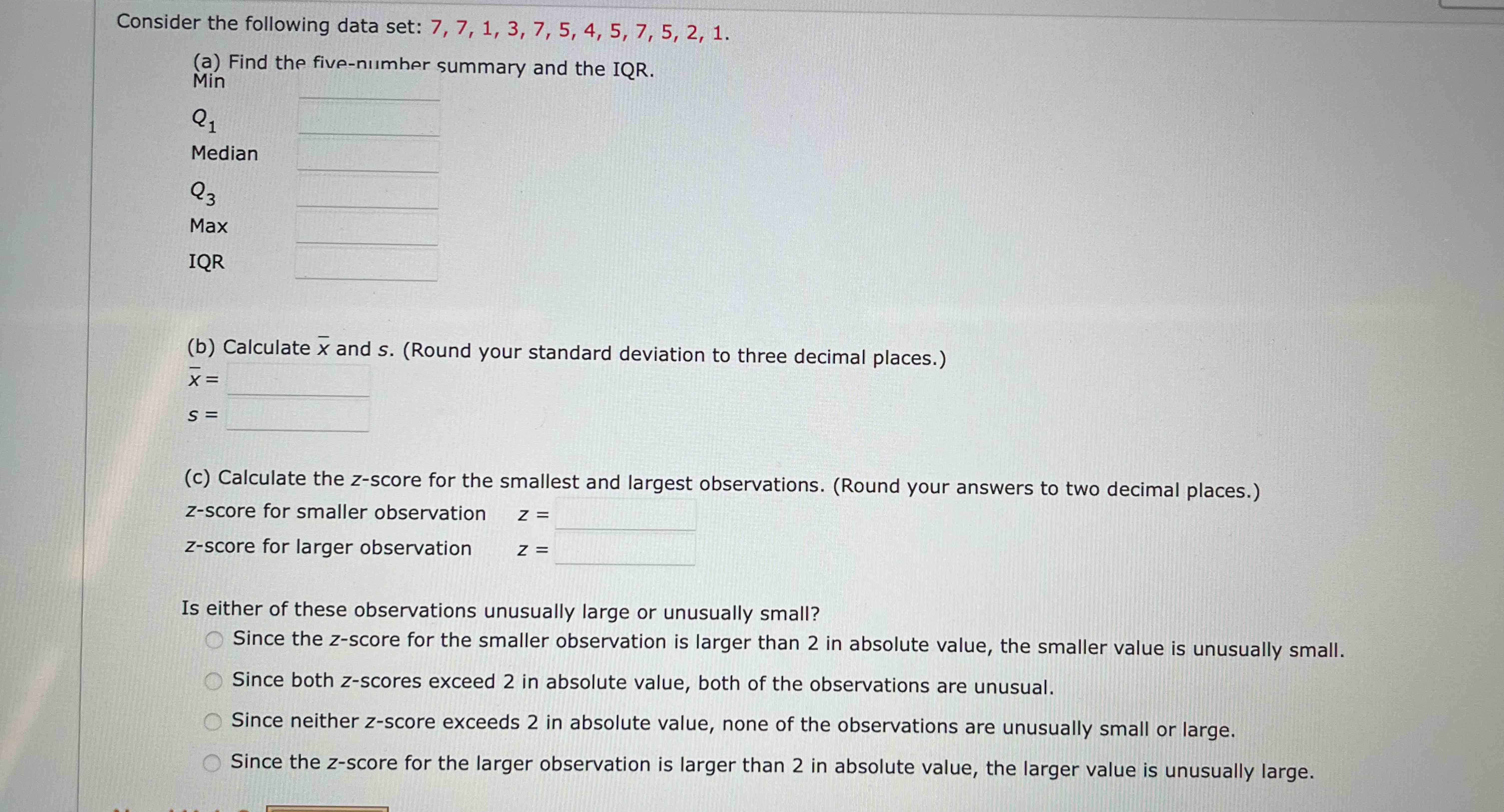 Solved Consider the following data set: | Chegg.com