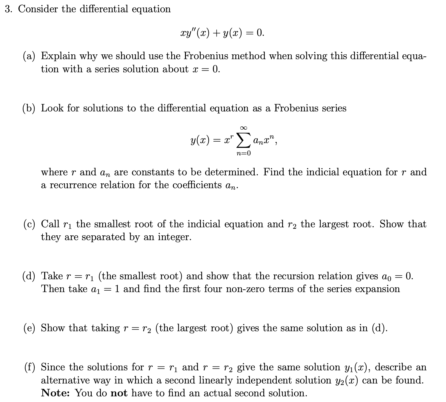 Solved Consider the differential equationxy''(x)+y(x)=0.(a) | Chegg.com
