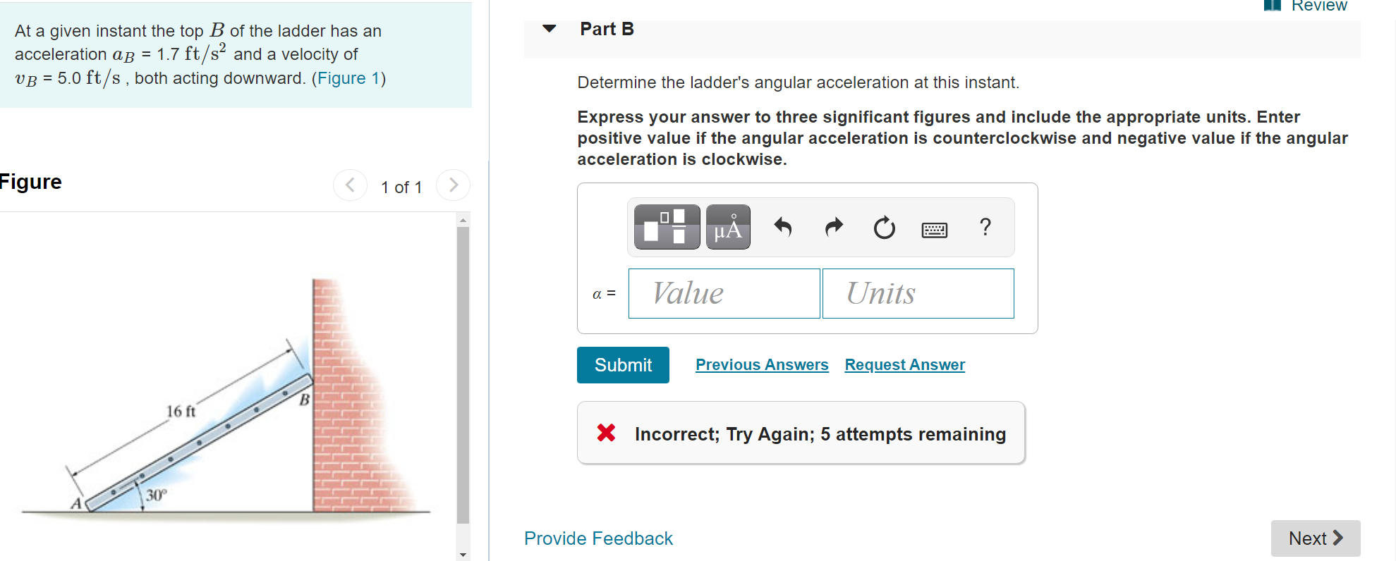 Solved 1 Review At a given instant the top B of the ladder | Chegg.com