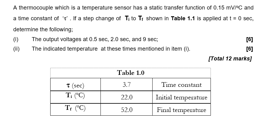 Solved A thermocouple which is a temperature sensor has a | Chegg.com