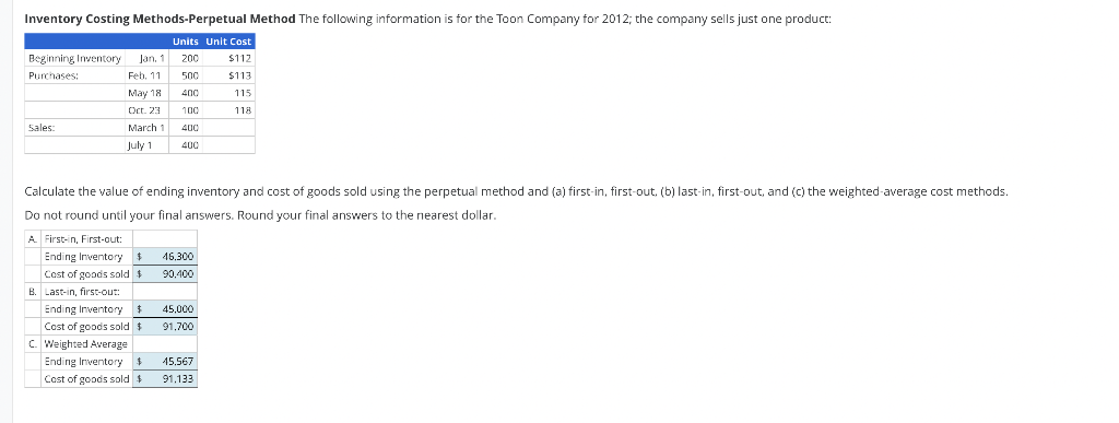 Solved Calculate the value of ending inventory and cost of | Chegg.com