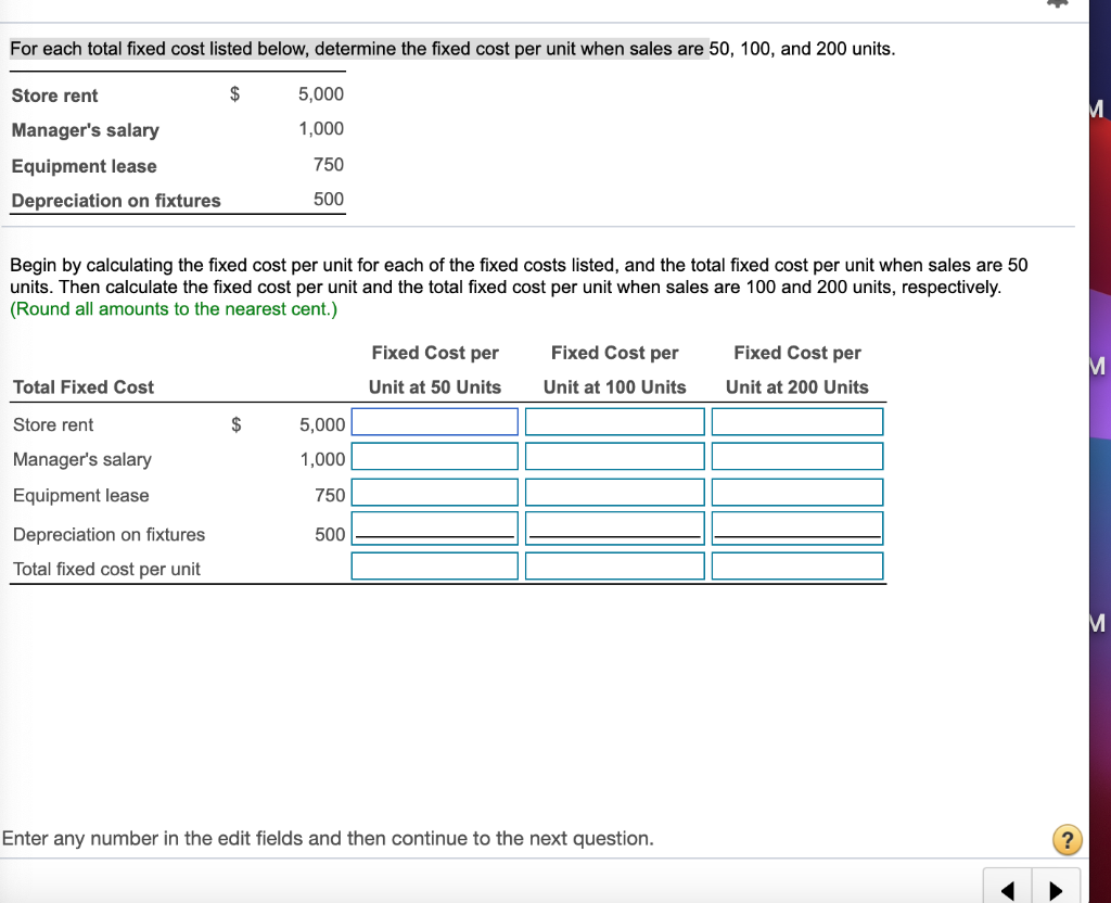 Solved For each total fixed cost listed below, determine the | Chegg.com
