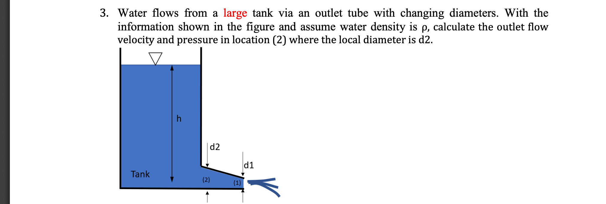 Solved 3. Water flows from a large tank via an outlet tube | Chegg.com