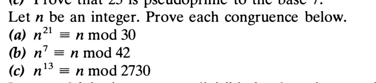 Solved Let n be an integer. Prove each congruence below. (a) | Chegg.com