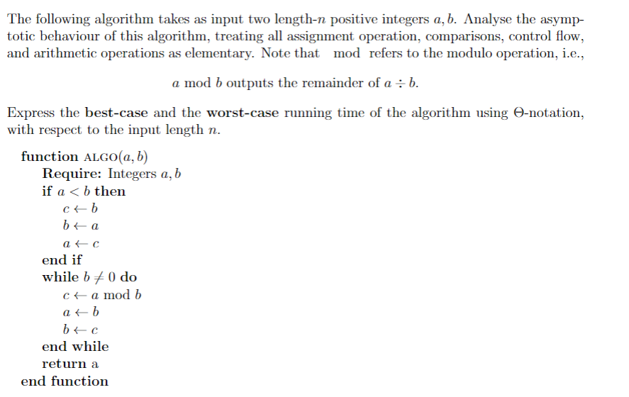 Solved The following algorithm takes as input two length-n | Chegg.com