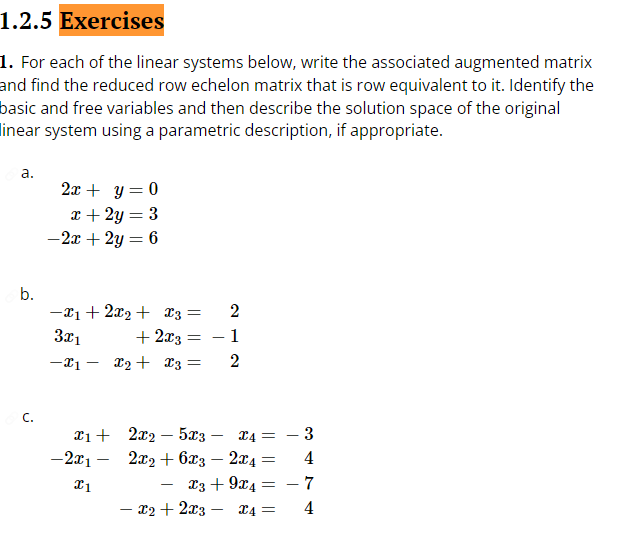 Solved 1.2.5 ﻿ExercisesFor each of the linear systems below, | Chegg.com