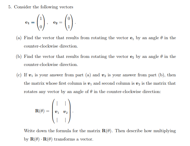 Solved 5. Consider the following vectors e1 e2 = (a) Find | Chegg.com