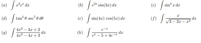Solved (a) ∫x3exdx (b) ∫e2xsin(3x)dx (c) ∫sin4xdx (d) | Chegg.com