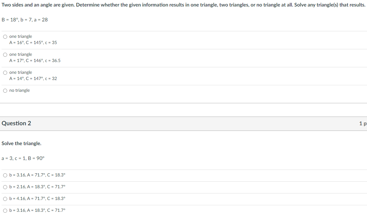 Solved Two sides and an angle are given. Determine whether | Chegg.com