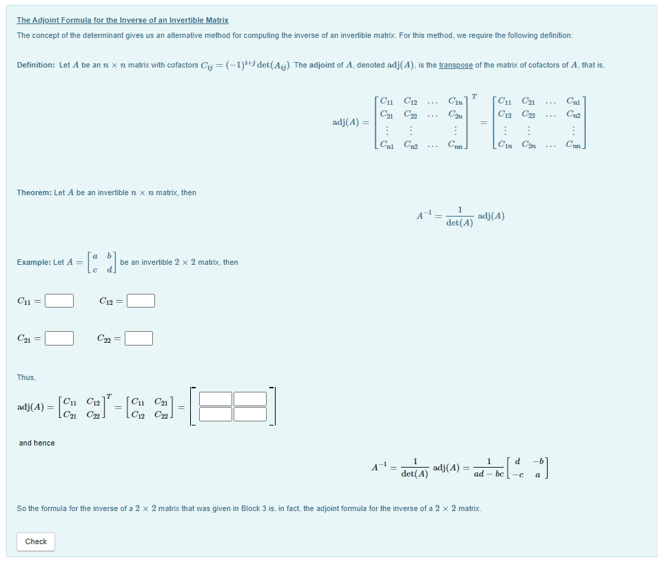 Solved The Adjoint Formula for the Inverse of an Invertible | Chegg.com