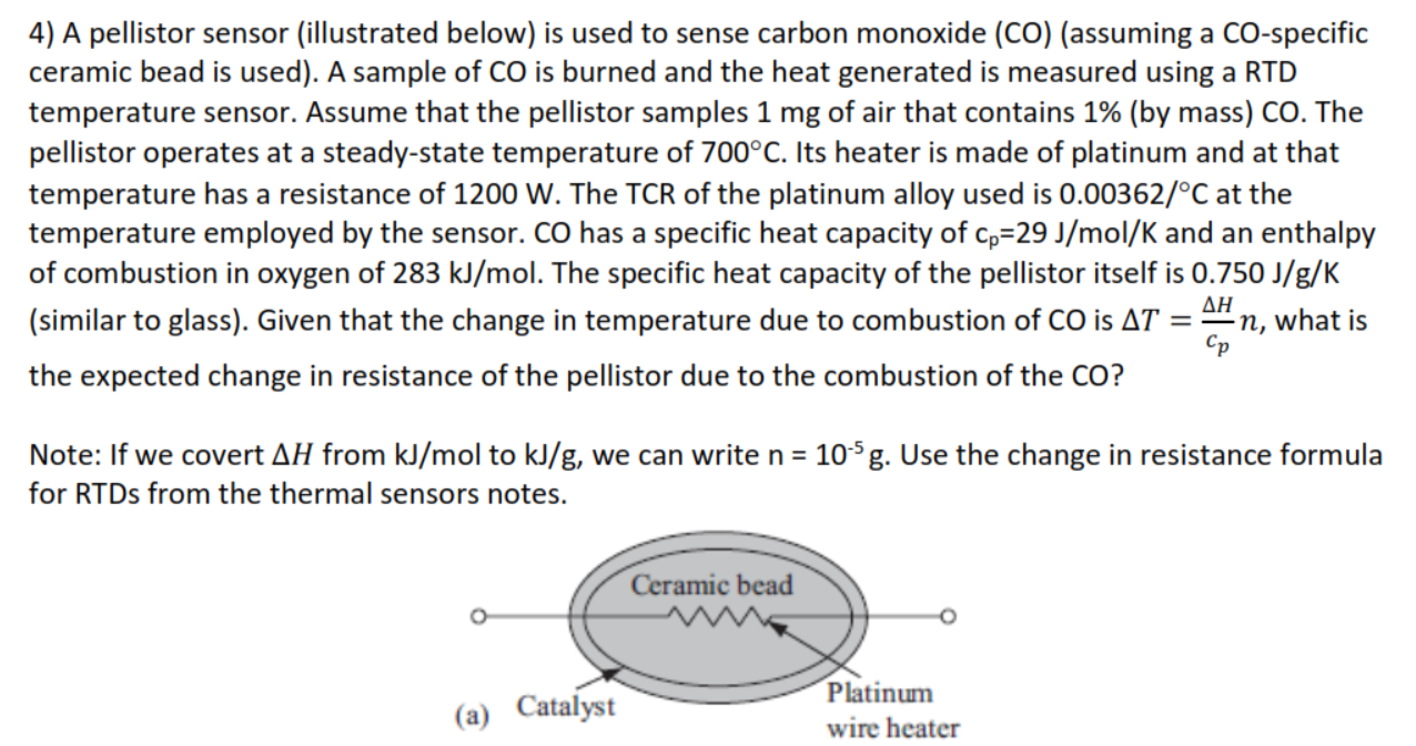 Solved 4) A pellistor sensor (illustrated below) is used to | Chegg.com