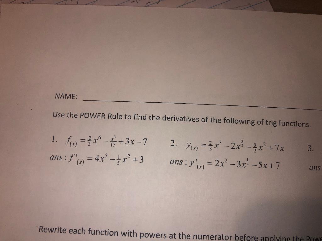 Solved Use the POWER Rule to find the derivatives of the | Chegg.com