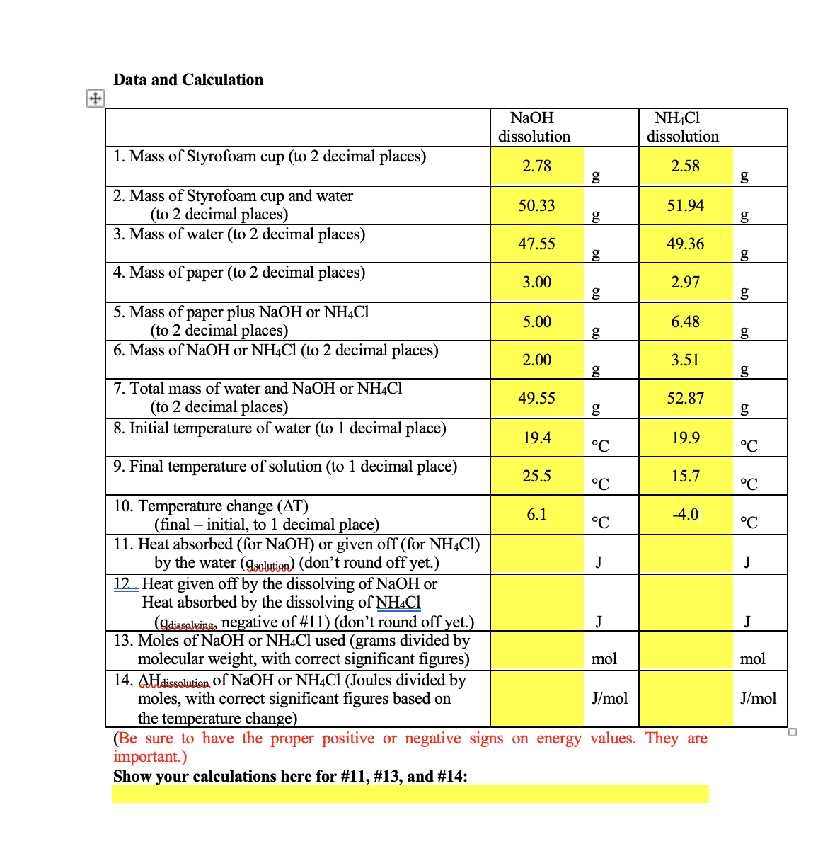 Solved Data and Calculation \begin{tabular}{|c|c|c|c|c|} | Chegg.com