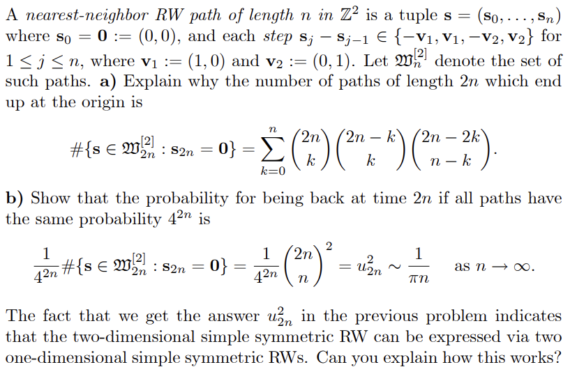 Solved A nearest-neighbor RW path of length n in Z2 is a | Chegg.com