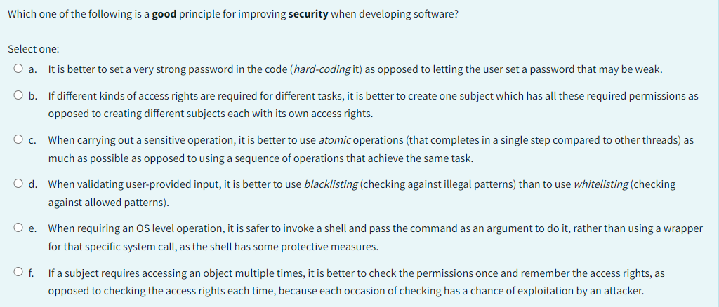 Solved Which one of the following is a good principle for | Chegg.com
