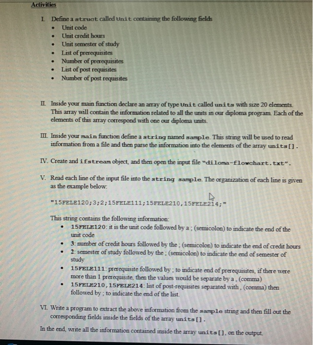 Solved Activities Define a struct called Unit containing the | Chegg.com