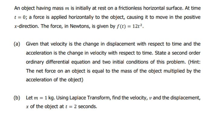 Solved helpAn object having mass m ﻿is initially at rest on | Chegg.com