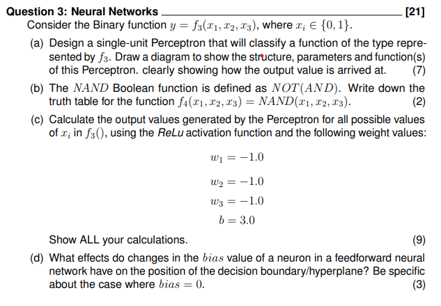 Solved Question 3: Neural NetworksConsider the Binary | Chegg.com
