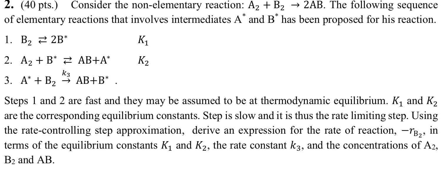 Solved 2. (40 pts.) Consider the non-elementary reaction: A2 | Chegg.com