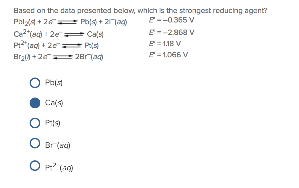 Solved Based on the data presented below, which is the | Chegg.com