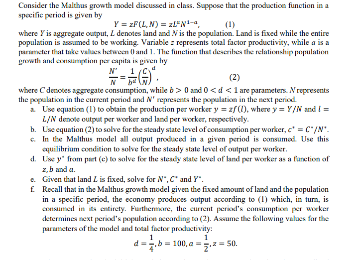 Solved d = Consider the Malthus growth model discussed in | Chegg.com