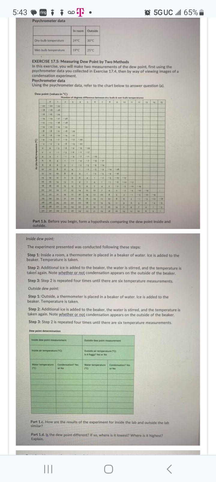 Solved Psychrometer dataEXERCISE 17.5: Measuring Dew Point | Chegg.com