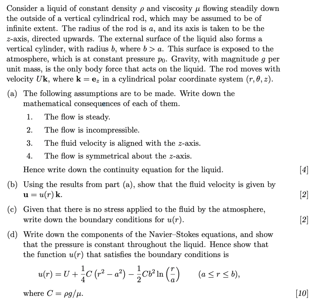 Solved Consider a liquid of constant density p and viscosity | Chegg.com