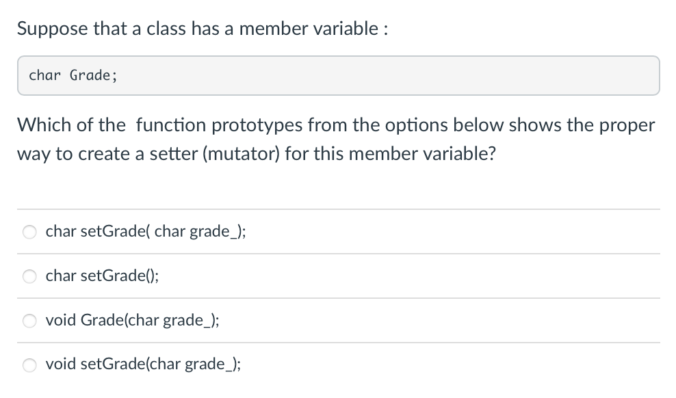 Solved Suppose that a class has a member variable : char | Chegg.com