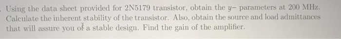 Using the data sheet provided for 2N5179 transistor, | Chegg.com