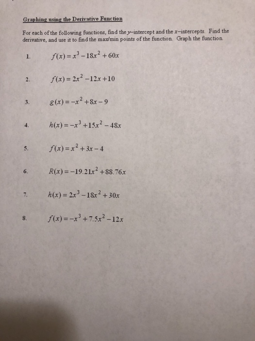 Solved Graphing using the Derivative Function For each of | Chegg.com
