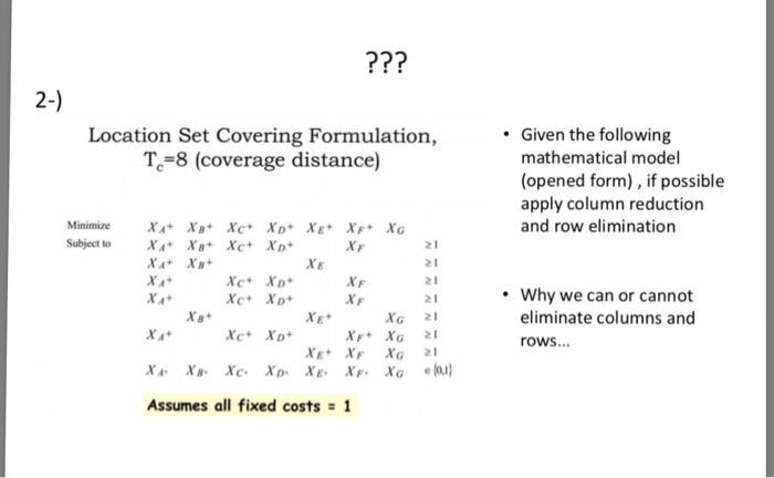 Location Set Covering Formulation, Tc=8 (coverage | Chegg.com