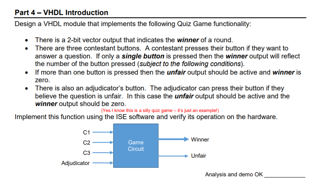 Solved Part 4 Vhdl Introduction Design A Vhdl Module That