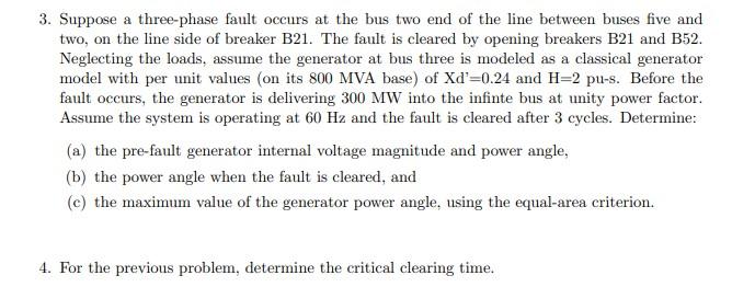 Solved 1. Given the power system per-unit parameters and | Chegg.com