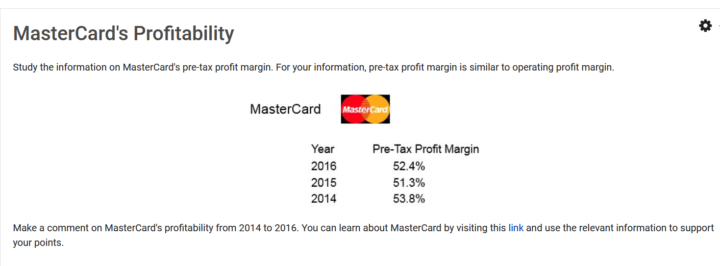 Solved MasterCard's Profitability Study the information on | Chegg.com