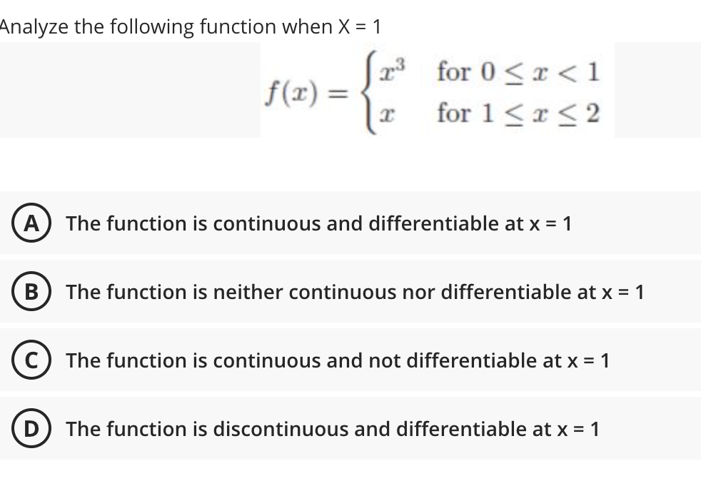 Solved Analyze the following function when X=1 f(x)={x3x for | Chegg.com