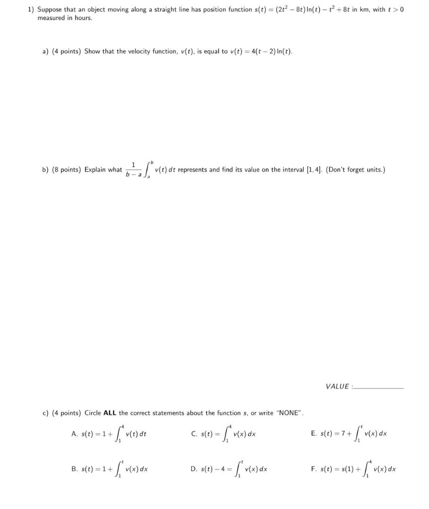Solved 1 Suppose That An Object Moving Along A Straight