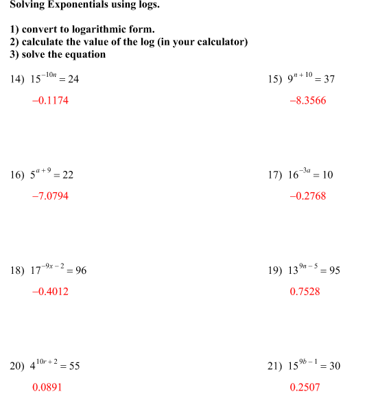Solved Solving Exponentials Using Logs 1 Convert To Chegg