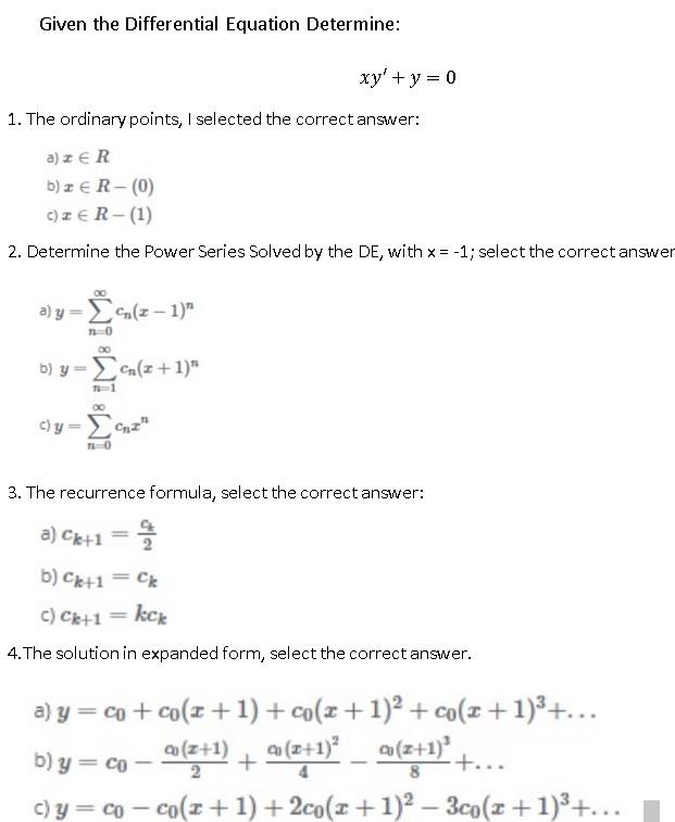 Solved Given the Differential Equation Determine: xy' + y = | Chegg.com