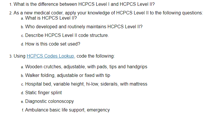 Solved 1. What is the difference between HCPCS Level I and | Chegg.com